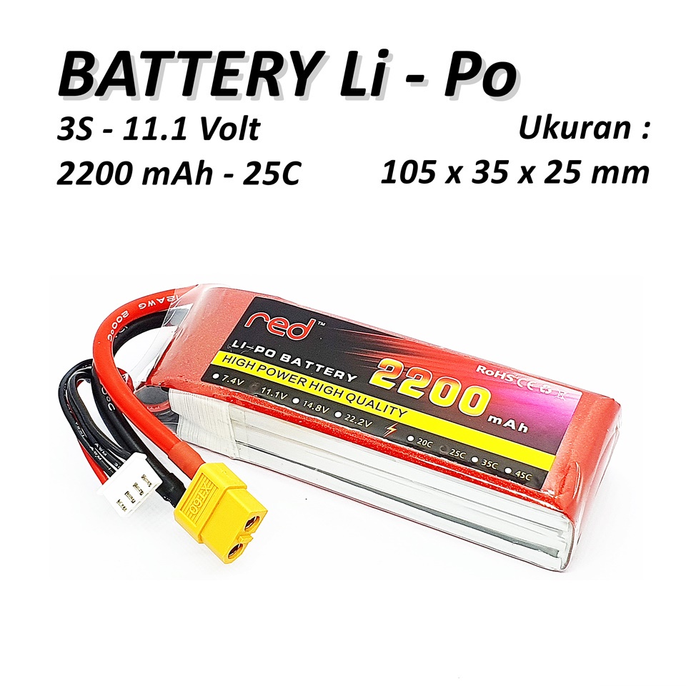 Jual Baterai Lipo 3S 11.1Volt 2200 mAH 25 C | Shopee Indonesia