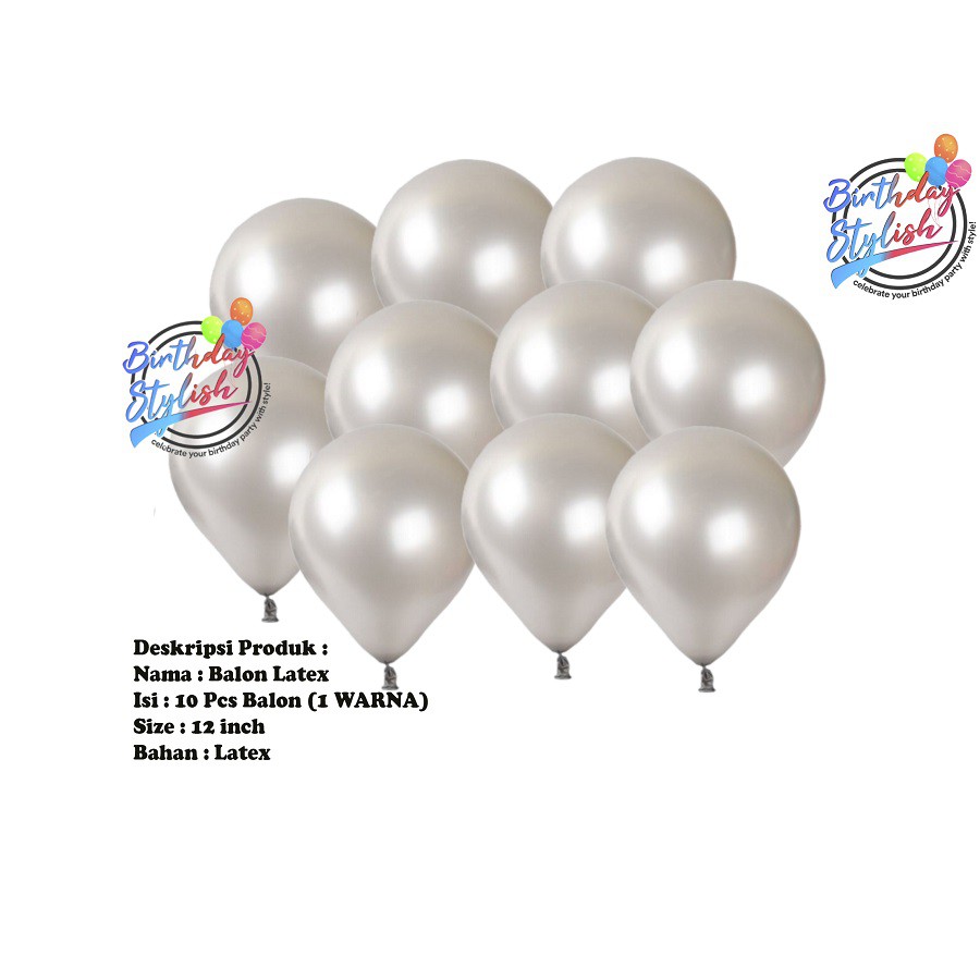 Jual Balon Latex Silver Metalik isi 10 /Balon Metalik Silver 12 inch ...