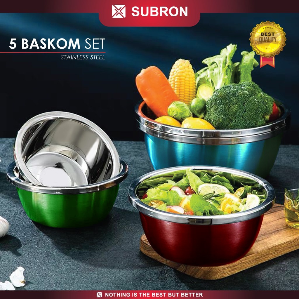 Jual SUBRON 5pcs Baskom Warna Set Basin Stainless Tebal Dapur Lubang ...