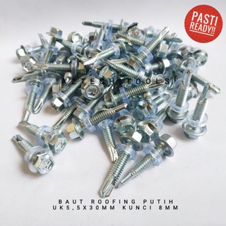 Jual Baut roofing putih 100pc body 5mm/kepala baut 8mm | Shopee Indonesia