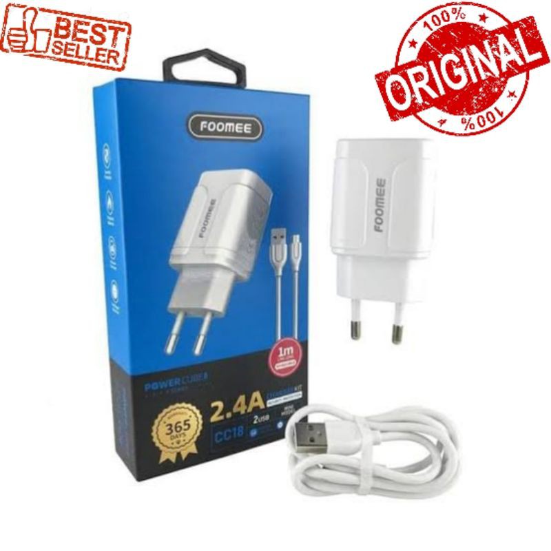Jual CHARGER 100% ORIGINAL FOOMEE,FAST CHARGING 2.4A ADAPTOR + KABEL ...