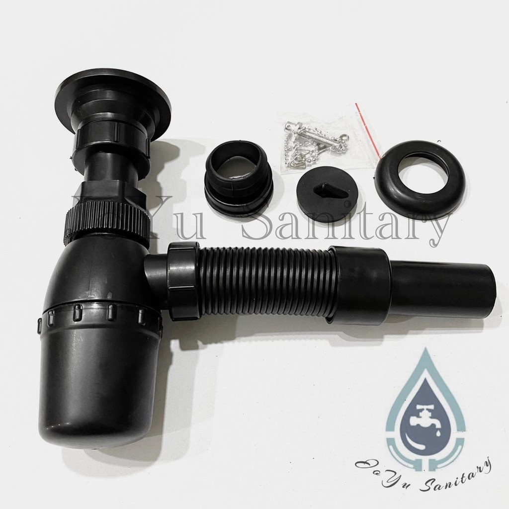 Jual Sifon Botol Plastik Fleksibel HITAM 3098-Saringan afur Cuci Tangan Wastafel Pvc sin black ...