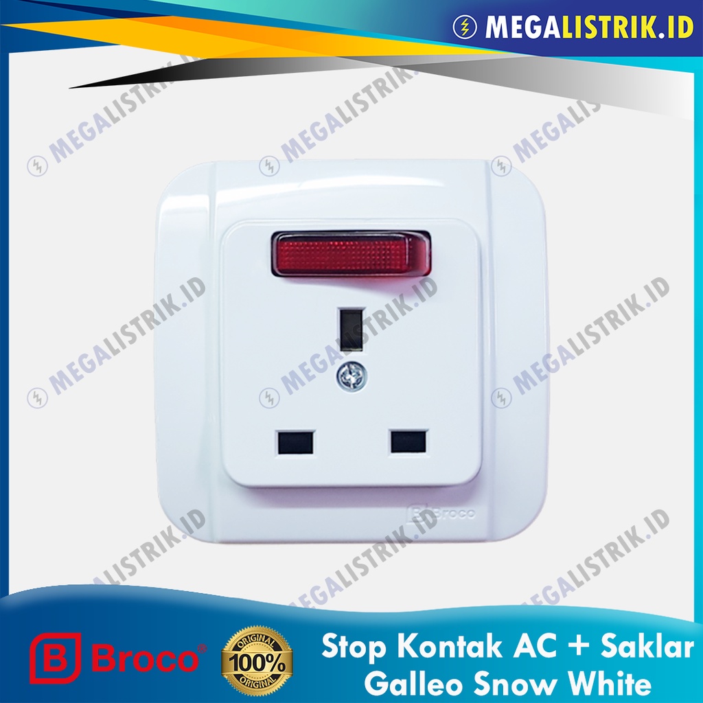 Jual BROCO STOP KONTAK AC + SAKLAR GALLEO PUTIH / SOCKET OUTLET KAKI 3 ...