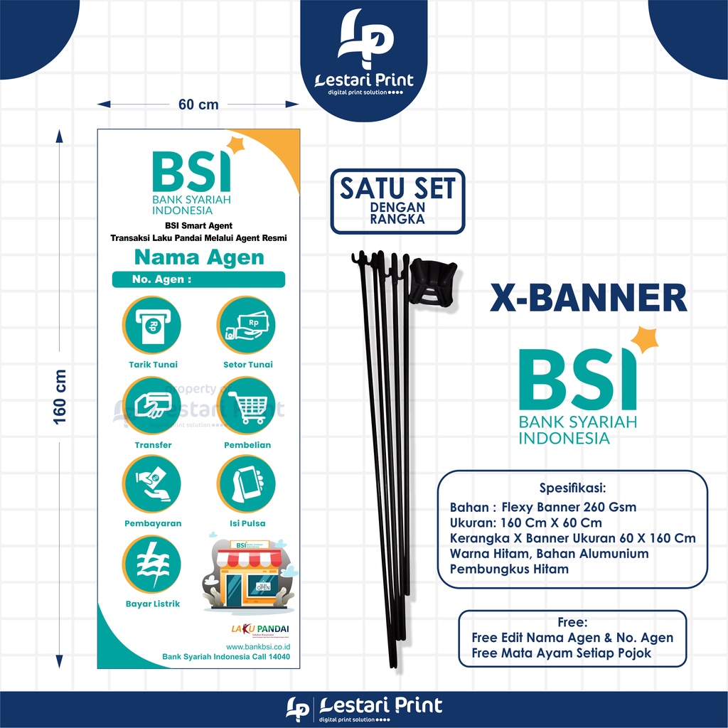 Jual X BANNER BSI SMART AGEN 1 SET DENGAN RANGKA - 160 CM X 160 CM / LESTARI PRINT | Shopee ...