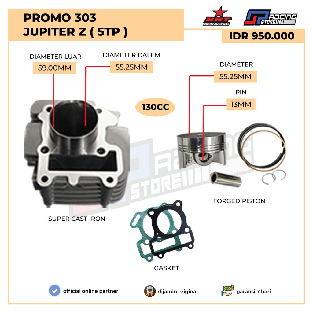 Jual BRT Promo 303 Paket Bore UP Jupiter Z - Blok Cast Iron - Piston 55 ... Jual BRT Promo 303 Paket Bore UP Jupiter Z - Blok Cast Iron - Piston 55 ...