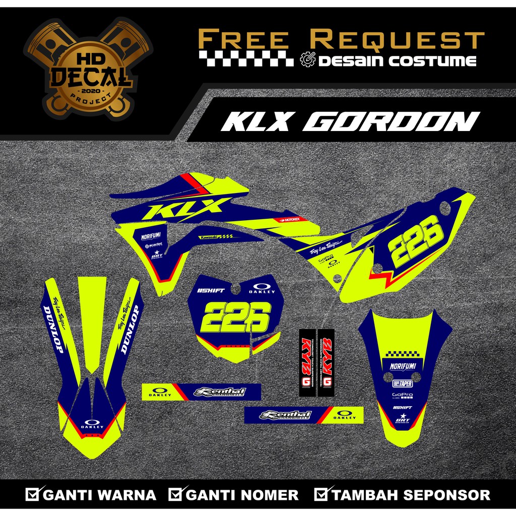 Jual Decal KLX Gordon Supermoto Dekal Klx BF KLX BF 150 Biru Hijau ...