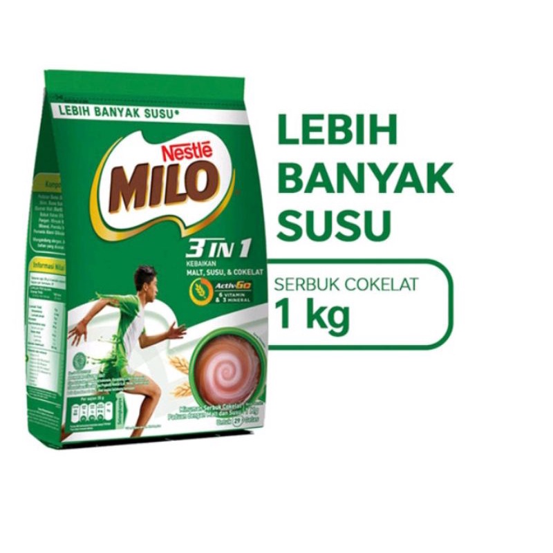 Jual Nestle Milo 3in1 active-go cokelat pouch 1kg | Shopee Indonesia