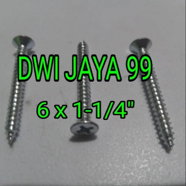 Jual 100 pcs sekrup tapping fh 6x1-1/4" skrup taping jf untuk kayu triplek aluminium bajaringan ...
