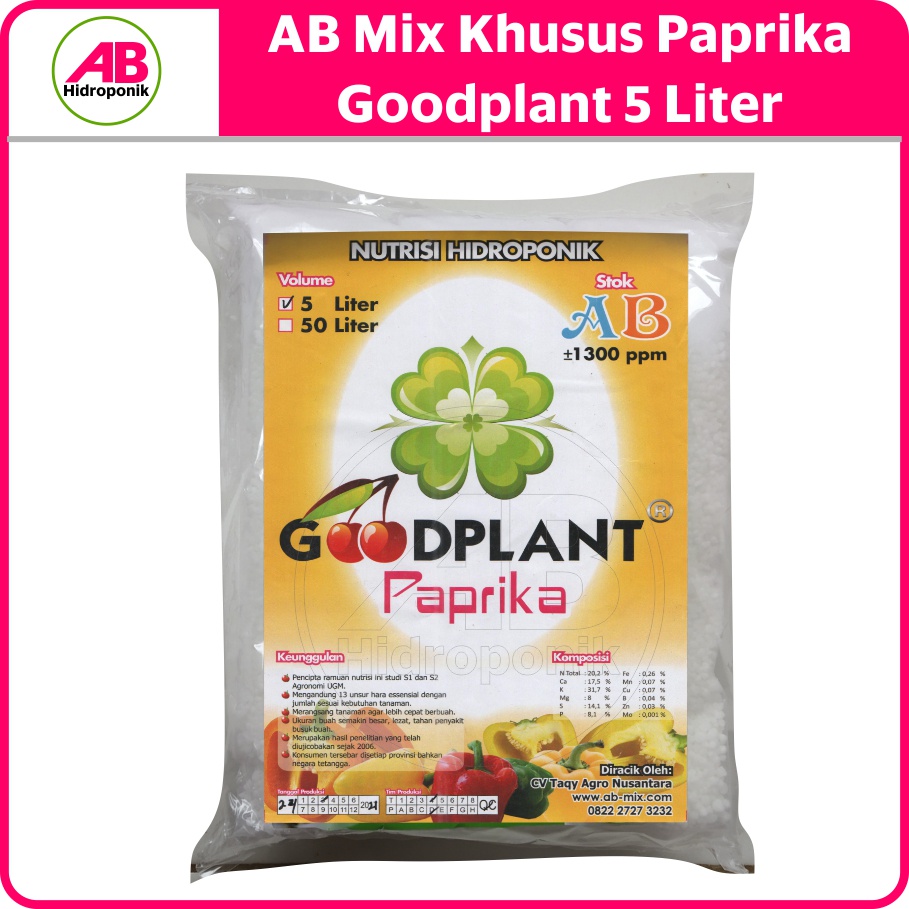 Jual AB Mix Nutrisi Hidroponik Buah Paprika Goodplant 5 Liter | Shopee ...