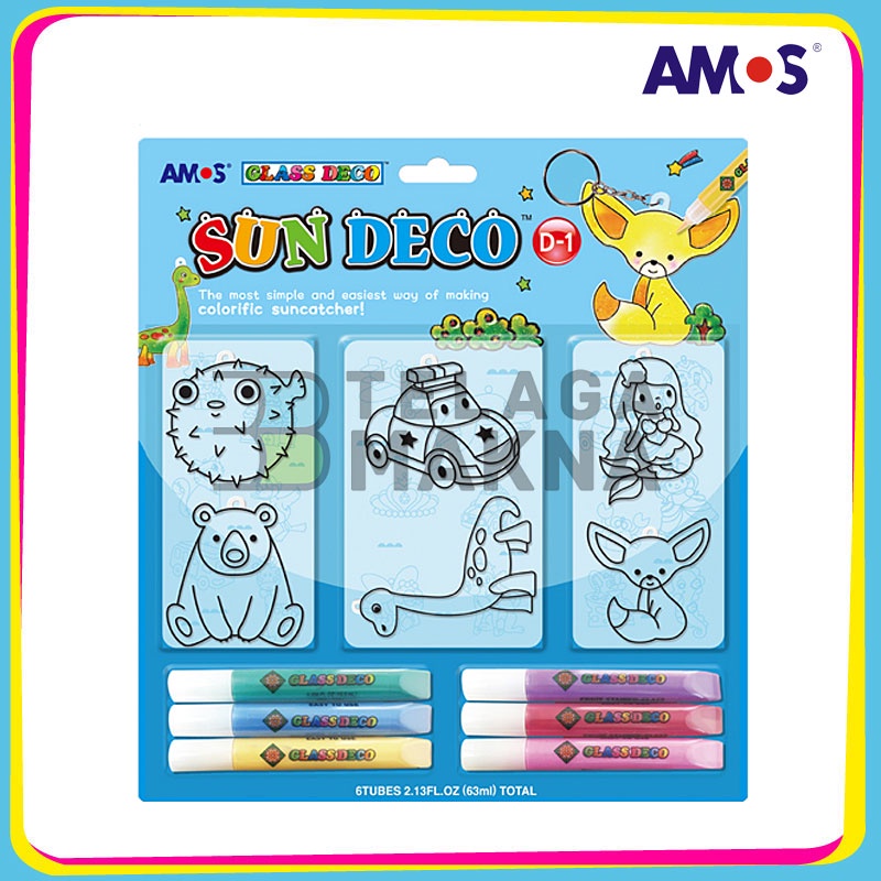 Jual Mainan Anak Cat Warna AMOS Sun Deco D-1 (6 Suncatcher Small + 6 Glass Deco @10,5 ml ...