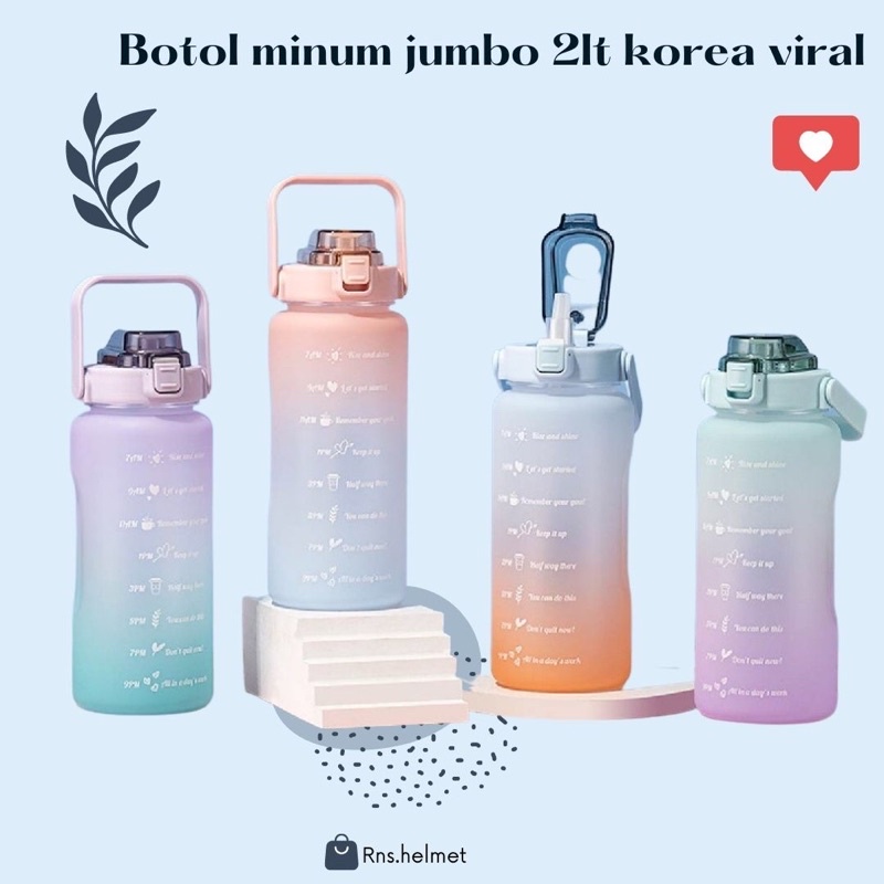 Jual Botol Minum 2 Liter 2000ML Korea VIRAL Botol Motivasi FREE BUBBLE ...