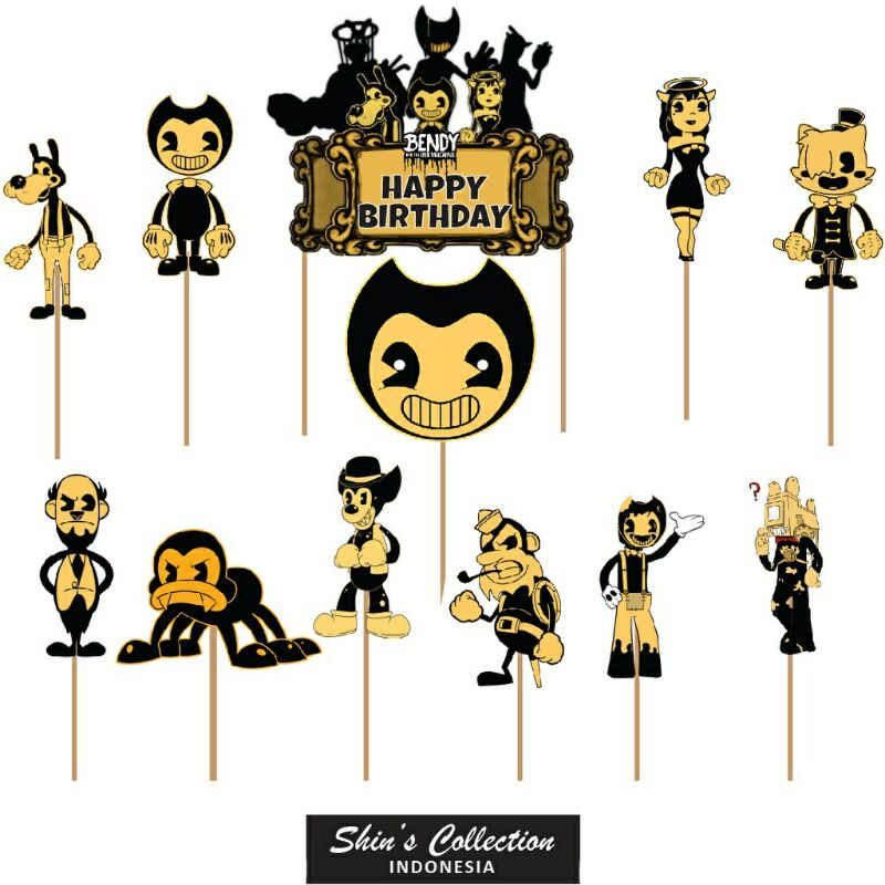 Jual Cake topper bendy and the ink machine friends 1 set isi 12 pcs ...