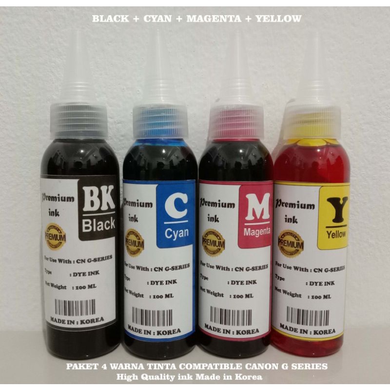 Jual PAKET 4 WARNA TINTA COMPATIBLE CANON G-SERIES ISI 100ML PREMIUM ...