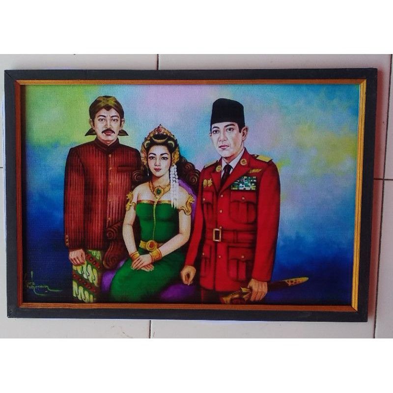 Jual Hiasan dinding lukisan cetak Ratu kidul Sukarno dan Kalijaga plus ...