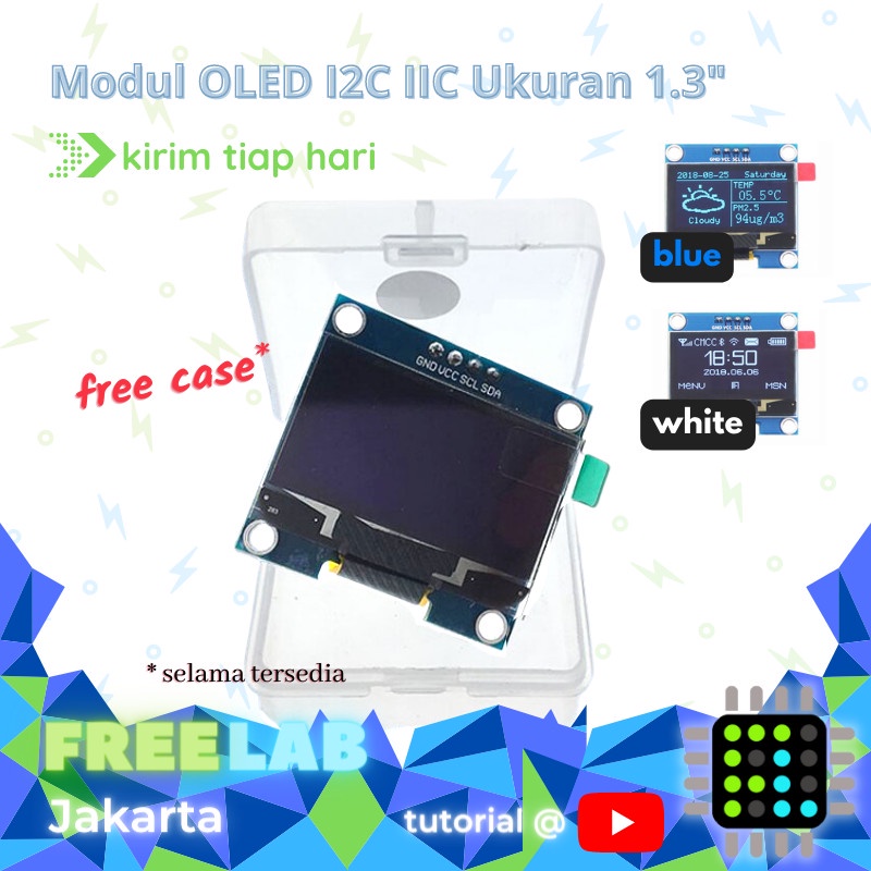 Jual Modul OLED LCD IIC 1.3 inch 4 pin u Ardu RasPi 128x64 1.3" I2C ...