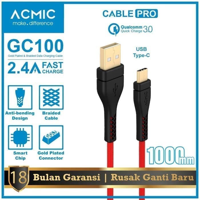 Jual Acmic GC100 Kabel Data Type C 100cm Fast Charging Cable Indonesia ...