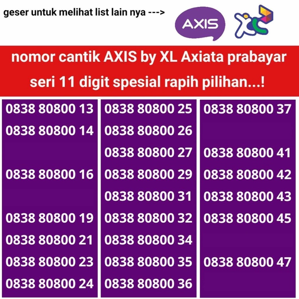 Jual nomer cantik Axis by XL axiata spesial 11 digit nomor kartu perdana | Shopee Indonesia