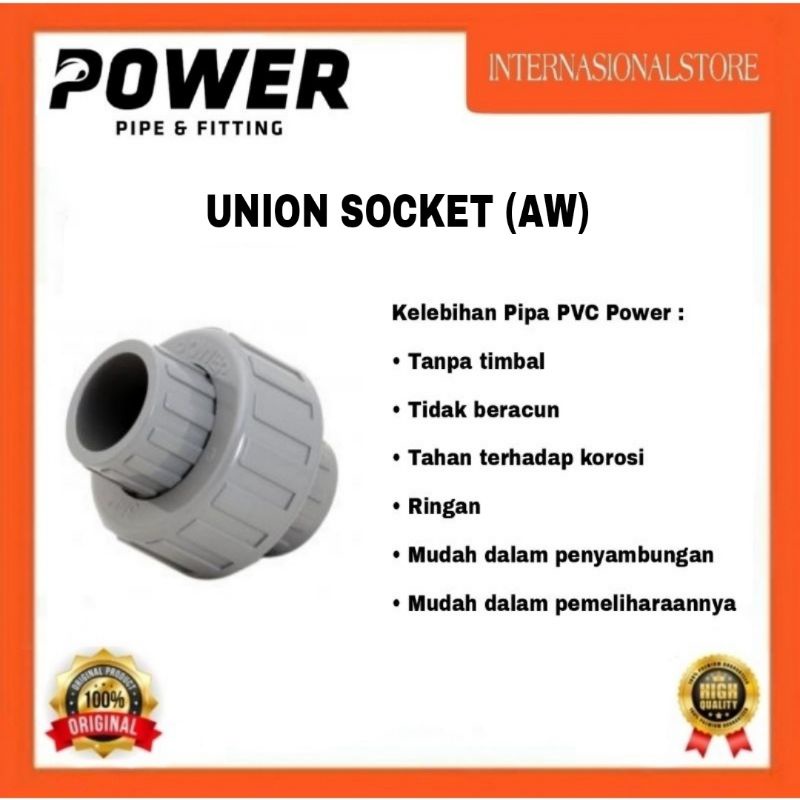 Jual Fitting Pipa PVC Power Union Socket 3/4" AW | Shopee Indonesia