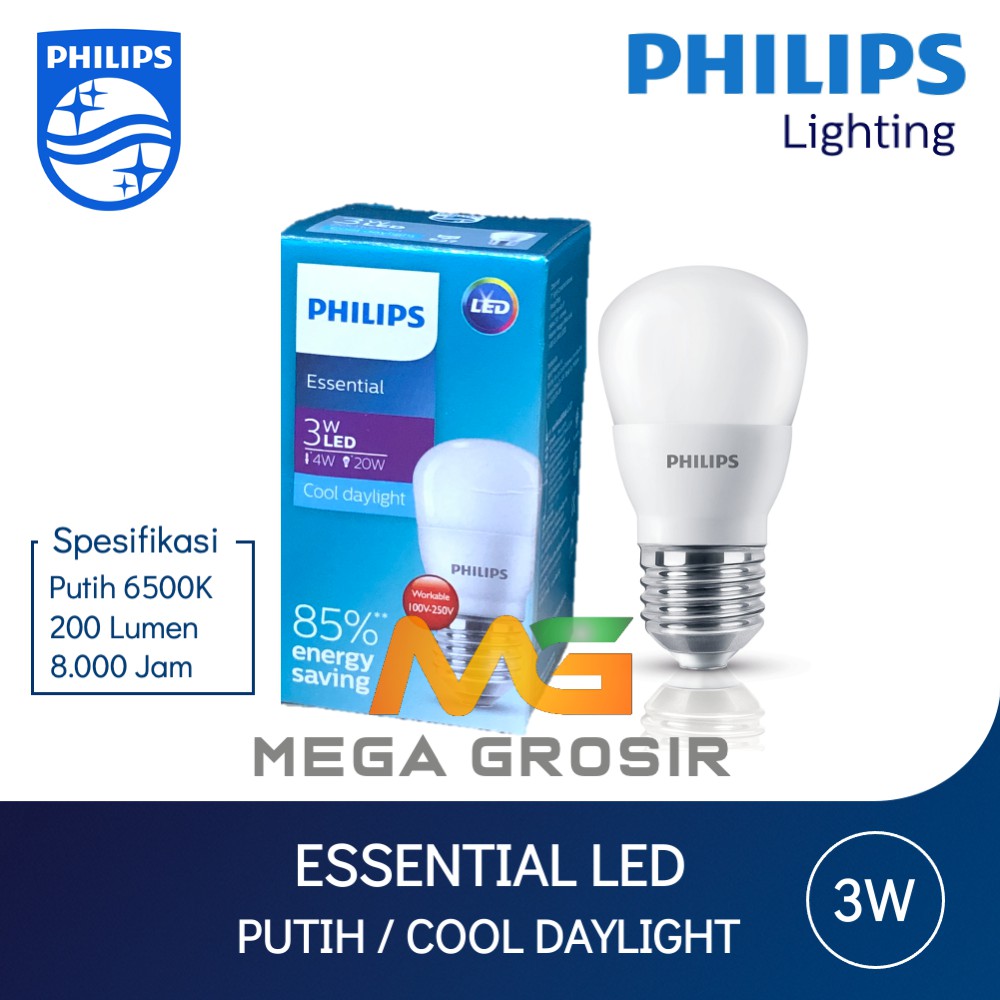 Jual Lampu Philips LED Essential 3W Putih Cool Daylight 6500K (3 Watt 3 ...