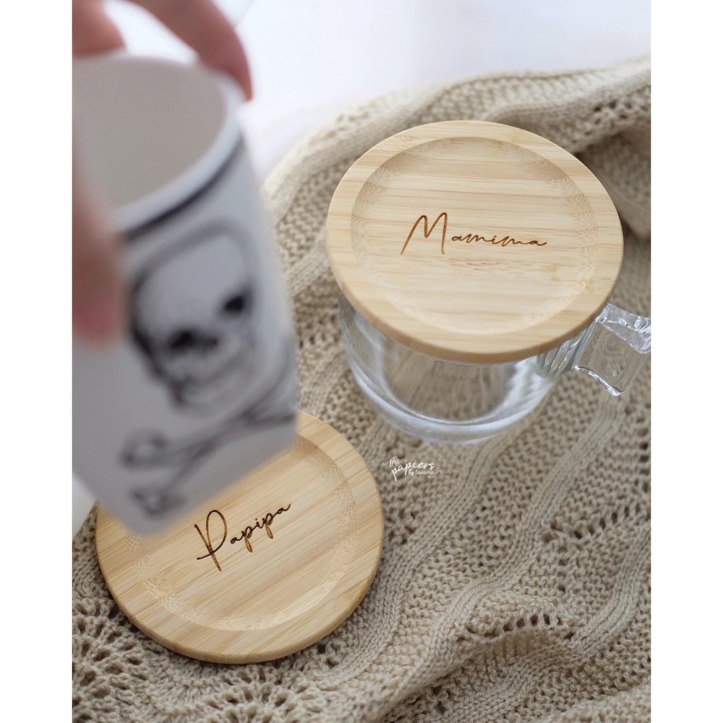 Jual Custom 2in1 Bamboo Coaster and Lid for Mug/ Tatakan Gelas/ Tutup ...