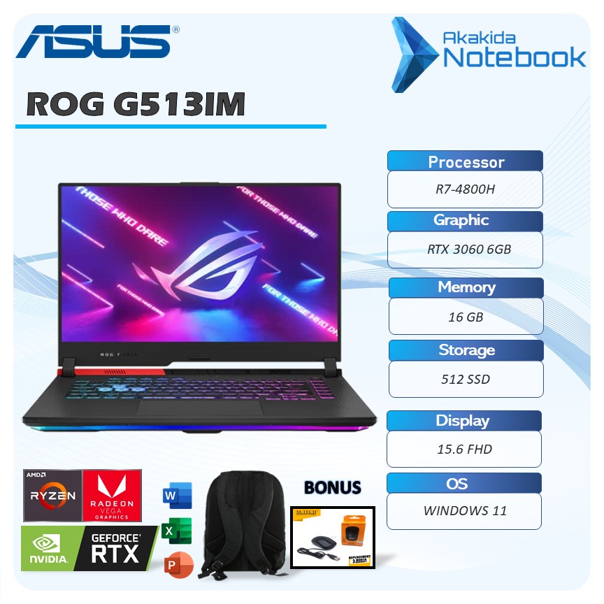 Jual ASUS ROG G513IM R736B6GO11 RTX3060 6GB RYZEN 7 4800H 16GB 512SSD ...