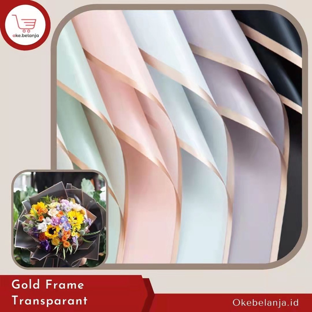 Jual TRANSPARENT CELLOPHANE GOLD FRAME / Flower Wrapping / Kertas ...