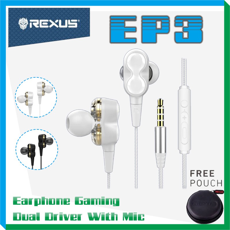 Jual Rexus EP3 Earphone Gaming Dual Driver With Mic | Shopee Indonesia