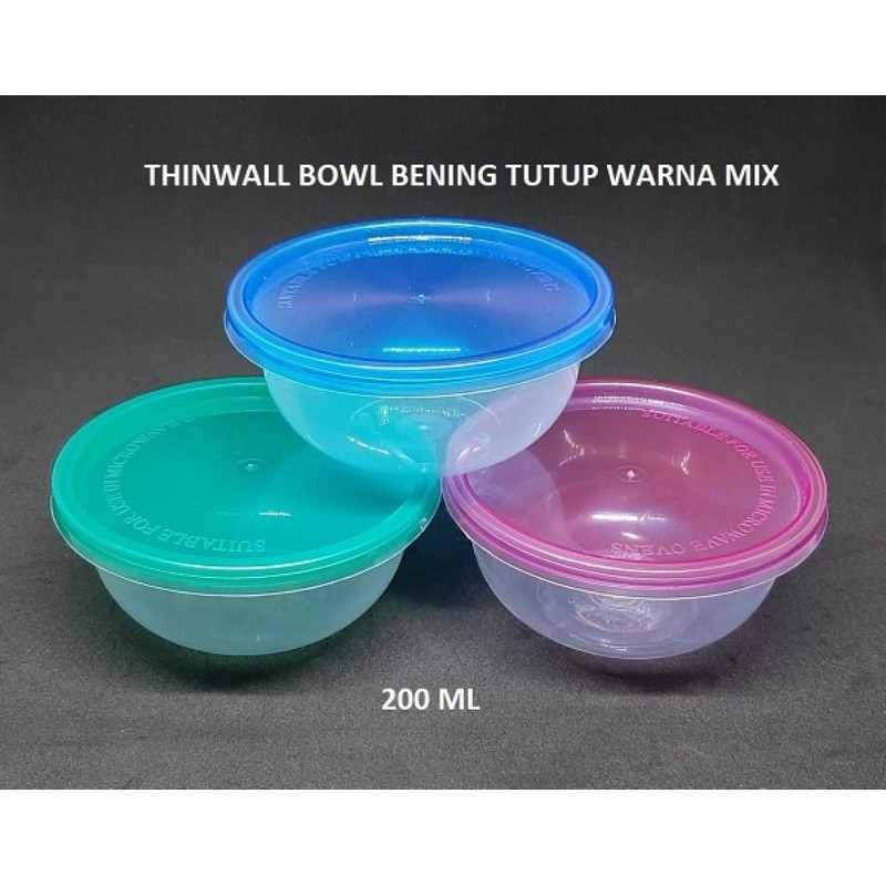 Jual Thinwall Bowl 200 ml Bening tutup warna mix ( 25 pc ) | Shopee Indonesia