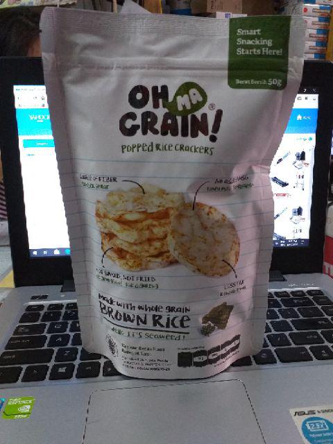 Oh Ma Grain! - Popped Rice Crackers Seaweed - Rasa Rumput Laut - 50 Gr ...