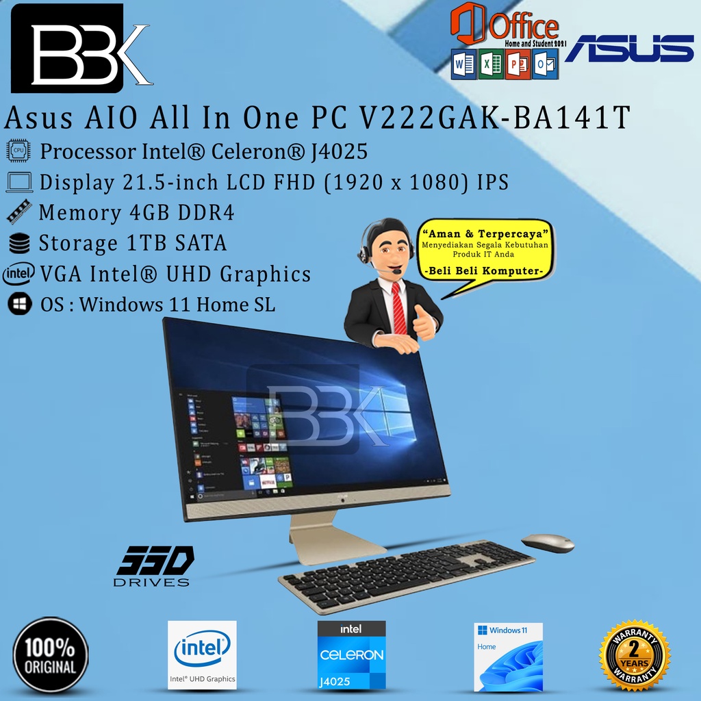 Jual Asus AIO All In One PC V222GAK-BA141T Intel J4005 4GB 1TB WIN11 ...