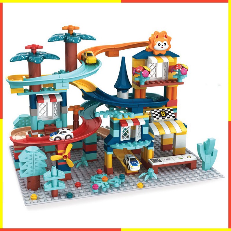 Jual Mainan Anak Permainan Balok Blok Susun Seluncuran Rail Mobil ...