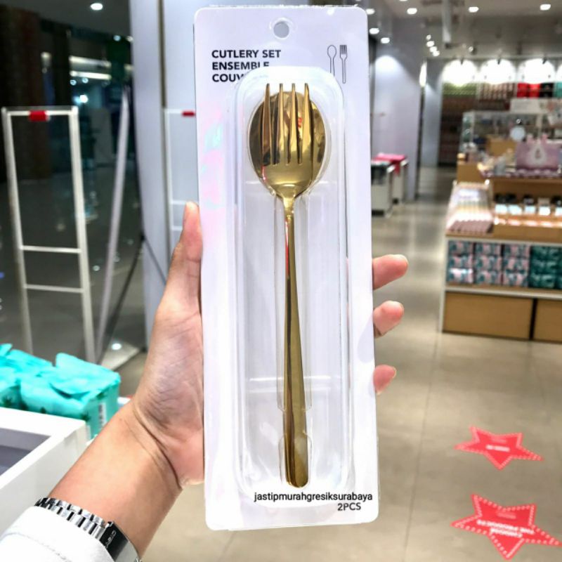 Jual CUTLERY SET MINISO SENDOK EMAS MINISO PERALATAN MAKAN MINISO ...