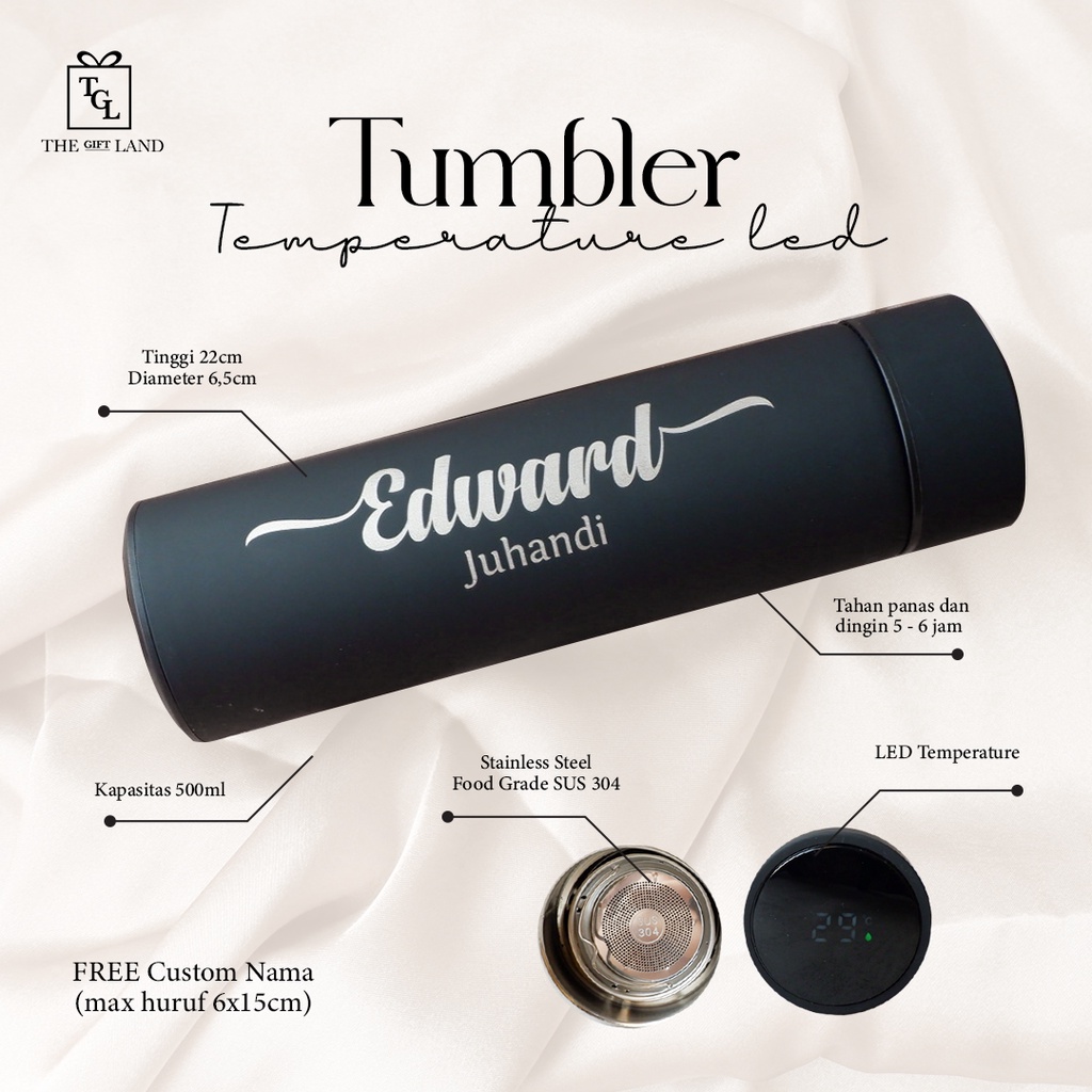 Jual Tumbler Custom Nama Ukir Grafir Logo Stainless Steel 304 LED ...