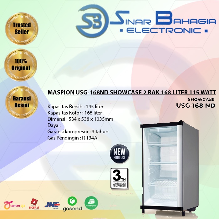 Jual MASPION USG-168ND SHOWCASE 2 RAK 168 LITER 115 WATT (NEW) (KHUSUS ...