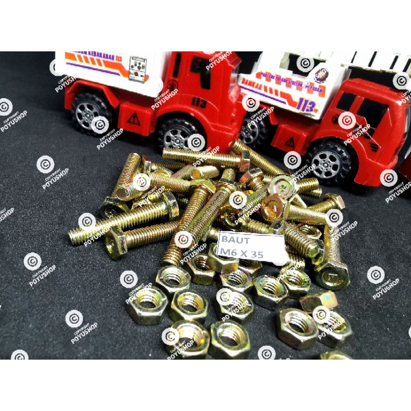 Jual BAUT + MUR M6 X 35; BAUT BESI KUNING M6 X 35 + MUR | Shopee Indonesia