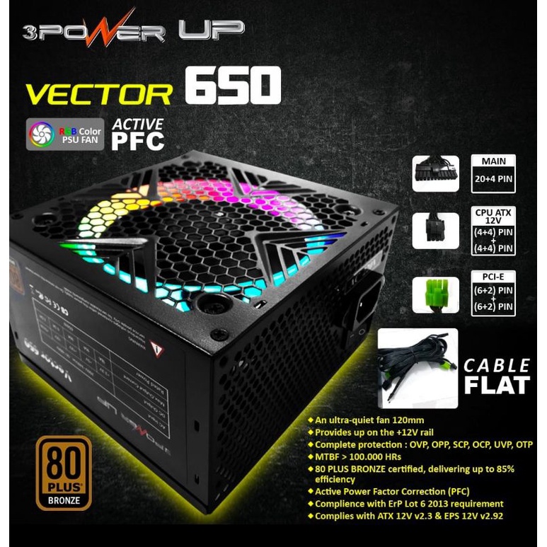 Jual POWER SUPPLY VECTOR 650W 80 PLUS BRONZE RGB COLOR PSU FAN | Shopee ...