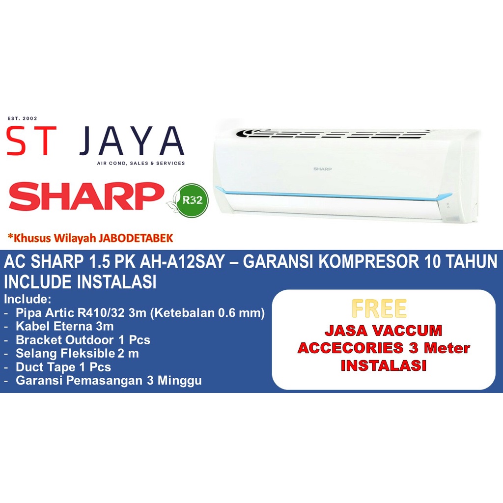 Jual +PASANG AC Sharp AH 12 SAY 12SAY 1 1/2 PK 1.5PK Low Watt GARANSI ...