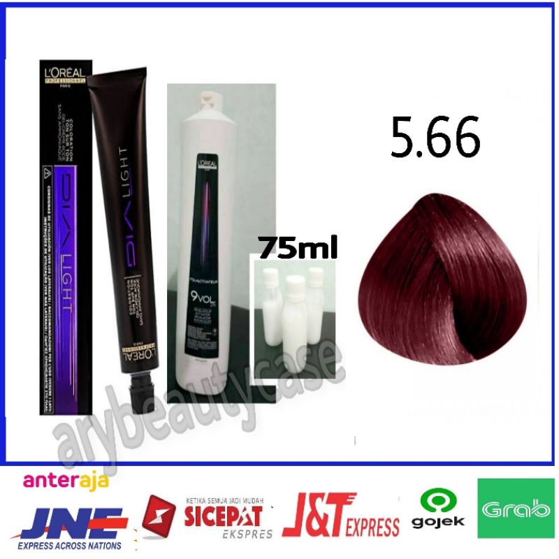 Jual L'oreal Dialight cat rambut pewarna rambut 5.66 dan oxidant 75ml ...
