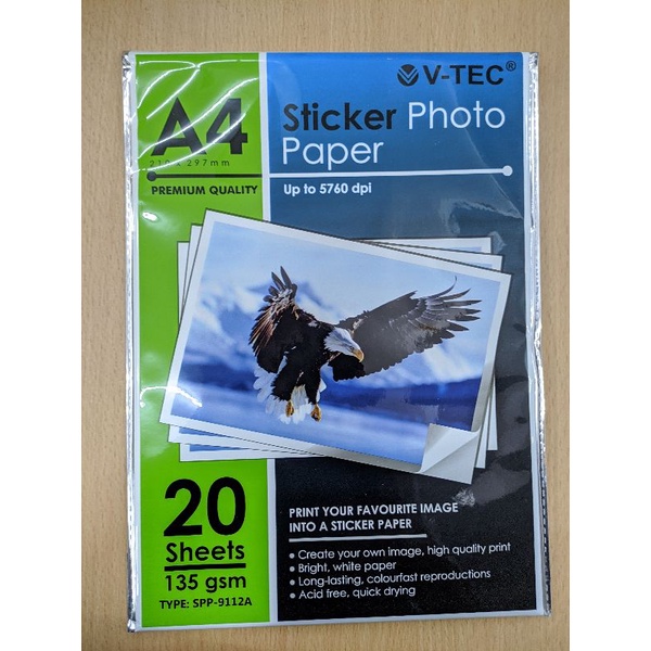 Jual Kertas Stiker Photo Paper Glossy V-Tec / Vtec SPP-9112A A4 135 GSM ...