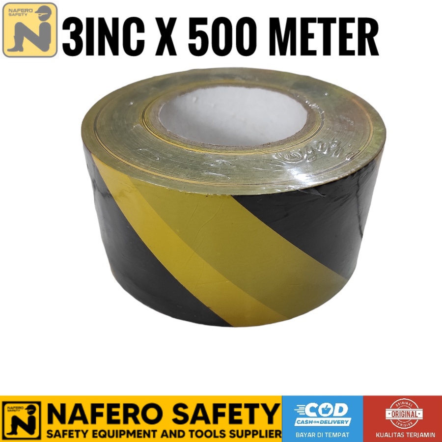Jual POLICE LINE/PEMBATAS JALAN 3INC X 500MTR HITAM KUNING 1ROLL ...