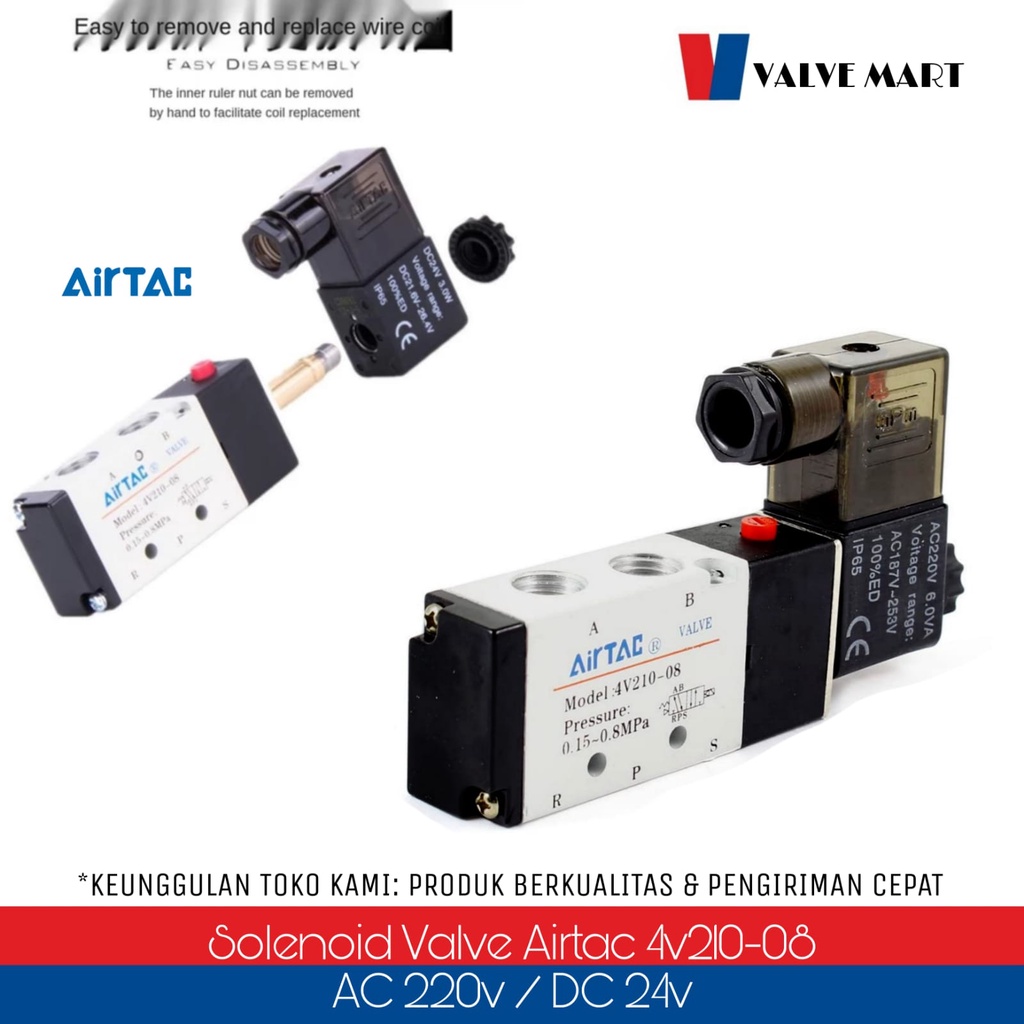 Jual Solenoid valve airtac 4v210-08 / Selenoid valve 4v210 08 AC 220 / DC 24 Indonesia|Shopee ...