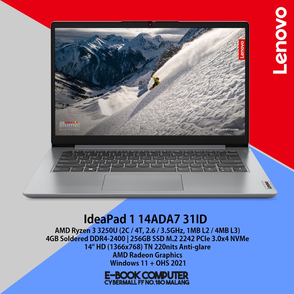 Jual LENOVO IdeaPad 1 14ADA7 31ID AMD Ryzen 3-3250U RAM 4GB DDR4 SSD 256GB NVME AMD R3 Graphics ...