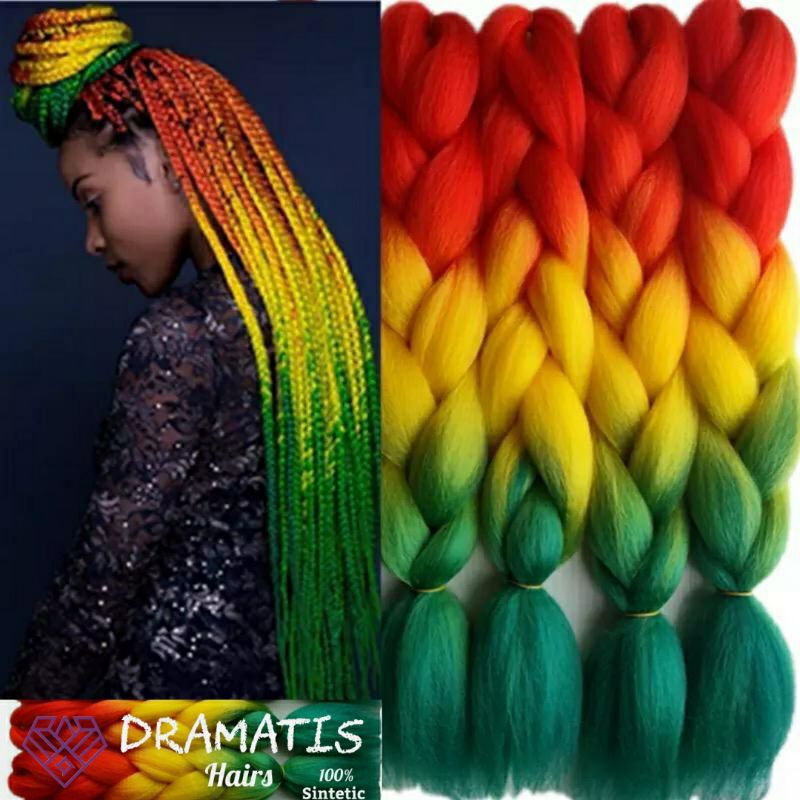Jual Rambut Sambung Hair Extension Box Braids 3 Warna RASTA, Ukuran 60 ...