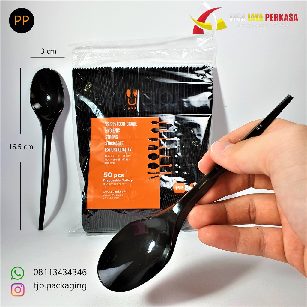 Sendok Suapi Hitam / Sendok Makan Suapi / Sendok Plastik Suapi. 50 Pcs ...
