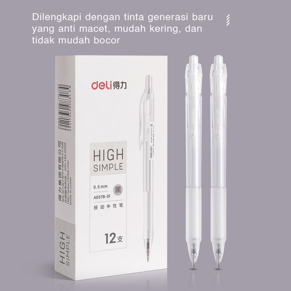Jual Deli Gel Pen Pulpen Gel Retractable Tinta Hitam 0.5mm A057B-01 ...