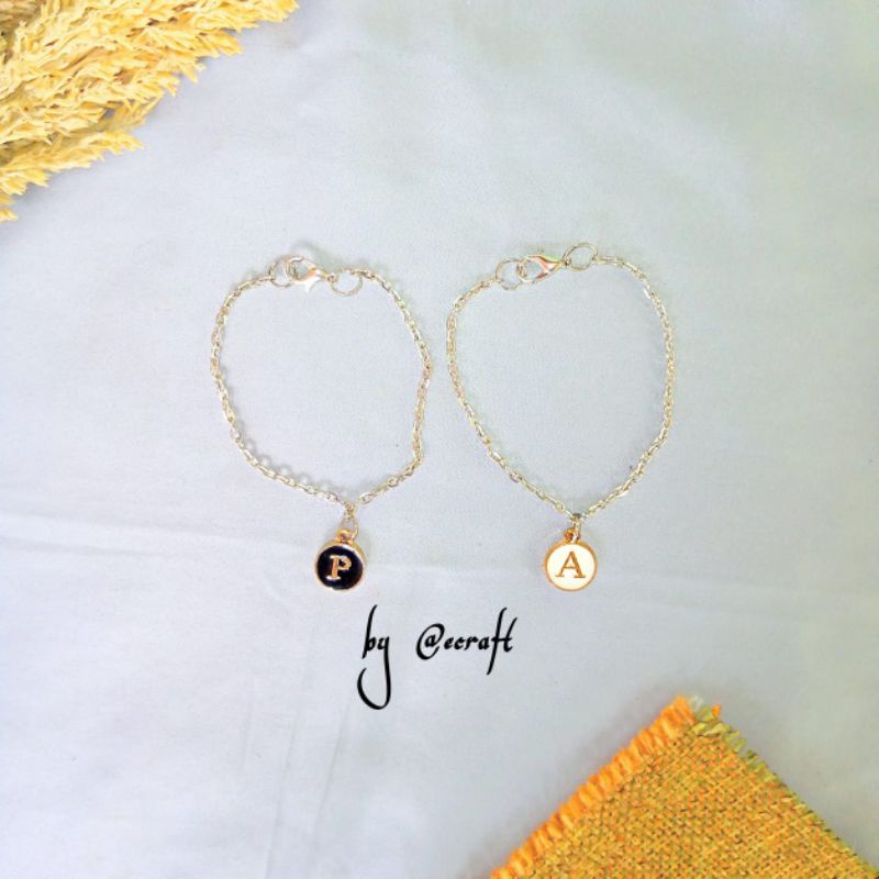 Jual ECRAFT GELANG RANTAI SILVER INISIAL EPOXY HITAM PUTIH POLOS BULAT ...