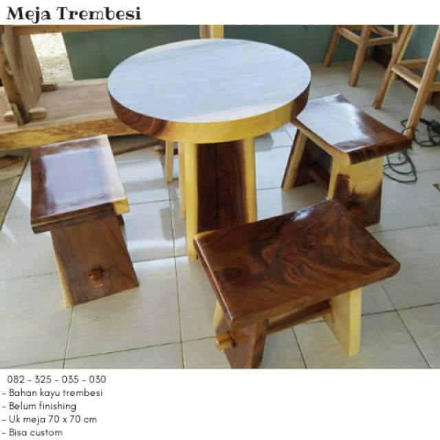 Jual Meja Makan Bundar Kayu Minimalis, Meja Bulat Kayu Trembesi Solid ...
