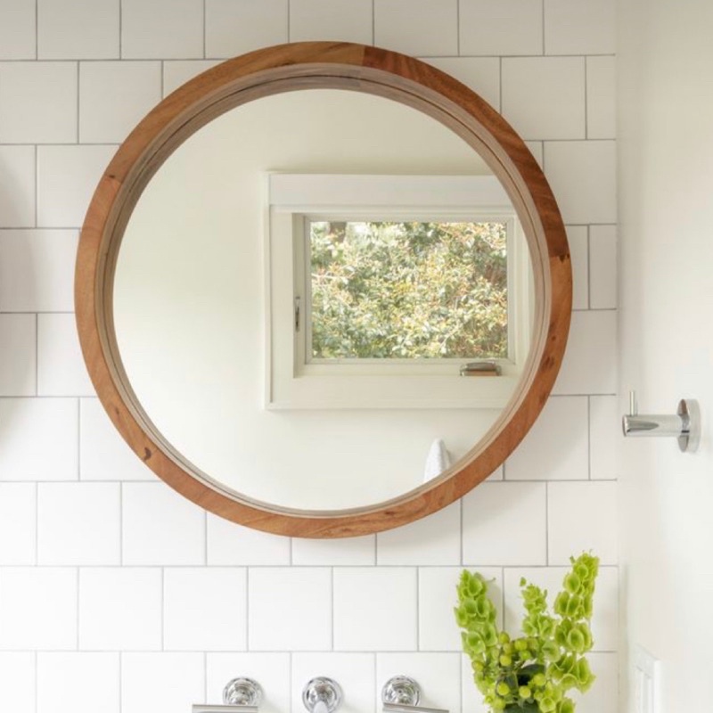 Jual kaca cermin bulat dinding frame kayu | cermin dinding aesthetic ...