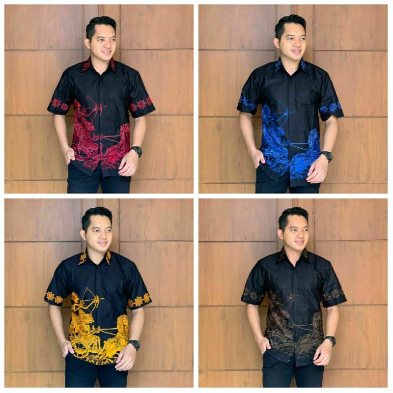 Jual Baju Batik Hitam Manis Wayang Kereta Ukuran M, L, XL, dan XXL Baju ...