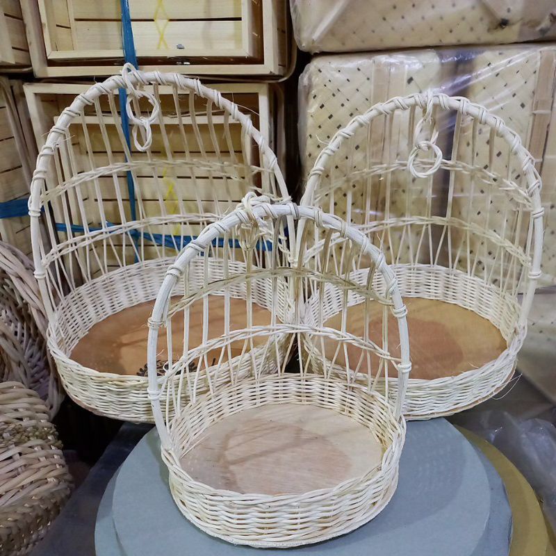 Jual 1 Set Isi 3 | Kranjang sangkar Rotan Model Bulat | Hantaran rotan ...